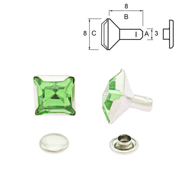 Square Rhinestone Rivet – Green (50 pcs) | Pet Hardware®